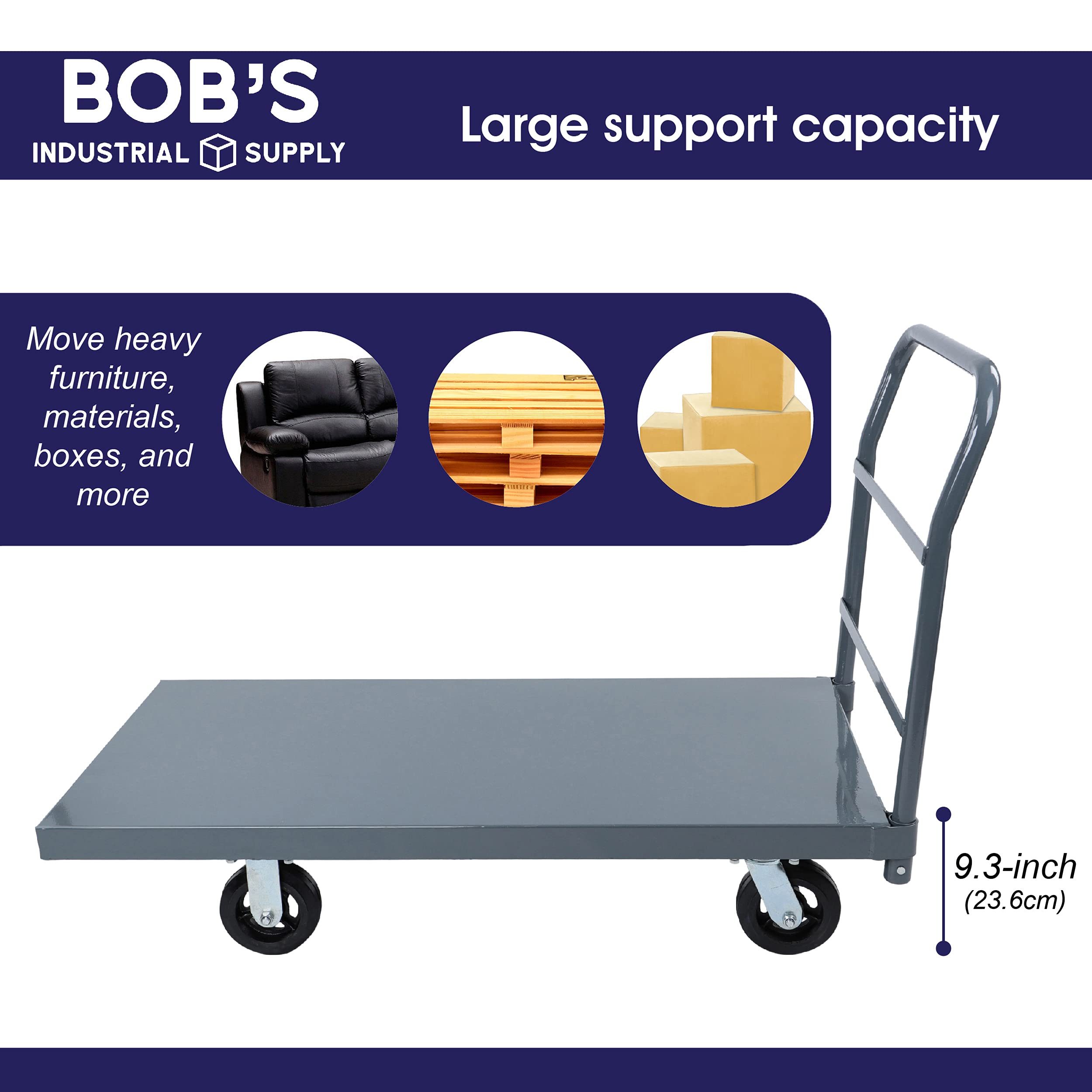 BISupply Flat Dolly Cart with Wheels Heavy Duty 24x48 Cart 1 Pack - 2000lb Capacity Flatbed Hand Truck