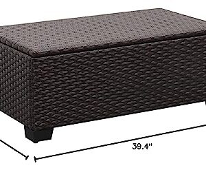 Outdoor Storage Table Wicker Patio Coffee Table All-Weather Rattan Side Table with Waterproof Cover, Brown