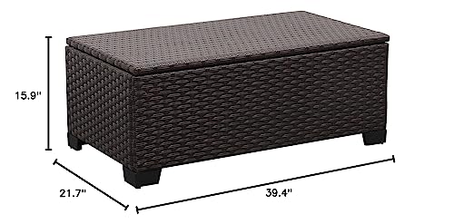 Outdoor Storage Table Wicker Patio Coffee Table All-Weather Rattan Side Table with Waterproof Cover, Brown