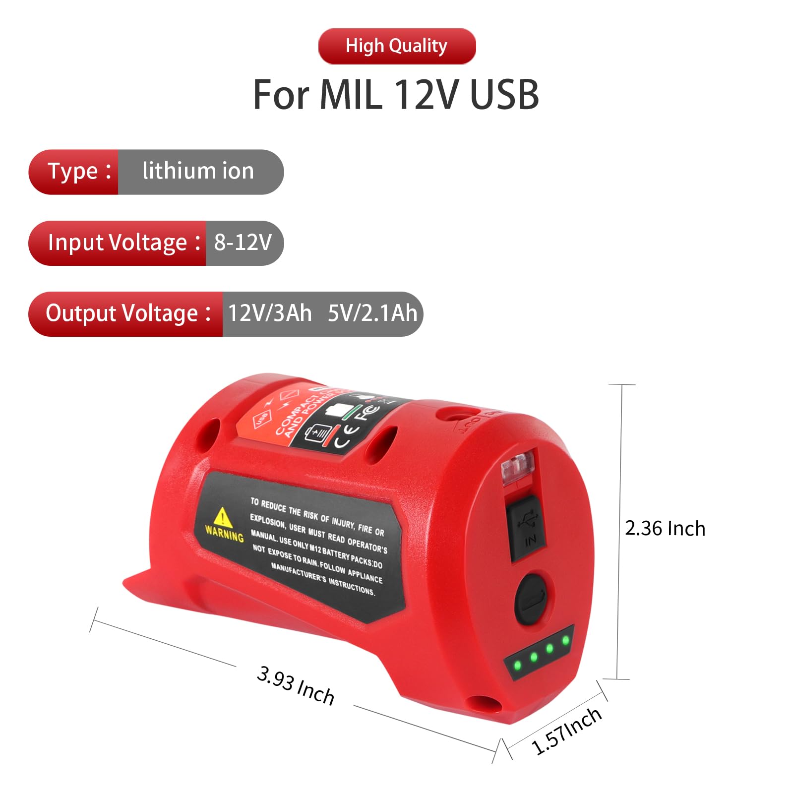 【Multi-Function】 CaliHutt 12V USB Power Charger Adapter Replacement for Milwaukee m12 12V Battery Adapter Milwaukee Heated Jacket 49-24-2310 48-59-1201 Compatible with 48-11-2420 48-11-2411 48-11-2401