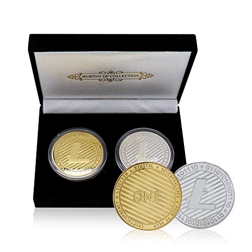 Bitcoin Ethereum Litecoin 24K Gold Plated Cryptocurrency Commemorative Coin Collection with Luxury Case (Litecoin (Gold+Silver) with Luxury Case)