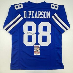 autographed/signed drew pearson dallas blue football jersey jsa coa