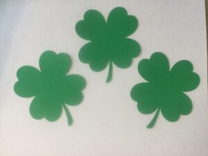 25 four leaf clover die cuts shamrock cut outs green paper shamrock die cuts st patrick's day decor classroom decor 4 inch