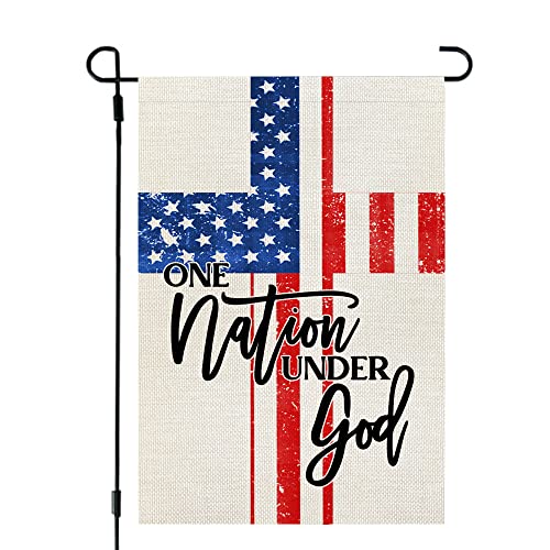 CROWNED BEAUTY 4th of July Patriotic Garden Flag 12×18 Inch Double Sided One Nation under God Welcome Outside Yard American Independence Memorial Day Veteran Soldier Decor