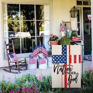 CROWNED BEAUTY 4th of July Patriotic Garden Flag 12×18 Inch Double Sided One Nation under God Welcome Outside Yard American Independence Memorial Day Veteran Soldier Decor