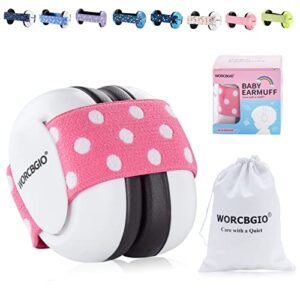 worcbgio infant ear protection headphones with adjustable elastic headband&comfortable white muffs baby earmuff helps sleep well & reduce noise (gypsophila, pink