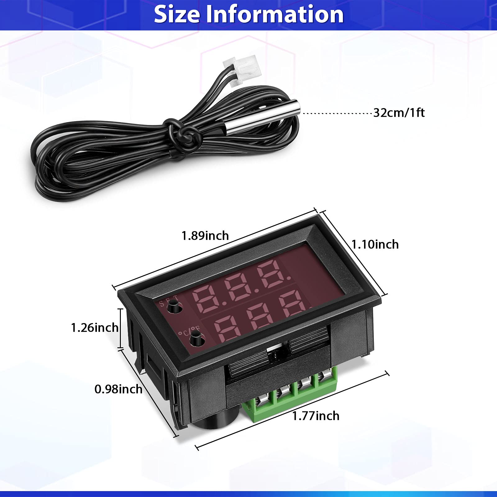 12V Electronic Temperature Controller Programmable -50 to 110 Degree Celsius Heating/Cooling Thermostat Control Switch Module NTC Waterproof Sensor Probe Dual Color LED Display Monitor (2 Pieces)