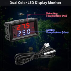 12V Electronic Temperature Controller Programmable -50 to 110 Degree Celsius Heating/Cooling Thermostat Control Switch Module NTC Waterproof Sensor Probe Dual Color LED Display Monitor (2 Pieces)