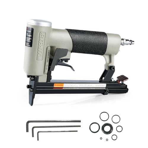 Woodpecker N7116S 22 Gauge Rapid Pneumatic Upholstery Stapler Adjustable Frequency Air Power Fine Wire Staple Gun 3/8-Inch Crown Upholstery Staple Gun 1/4-Inch to 5/8-Inch Leg Length for Upholstering