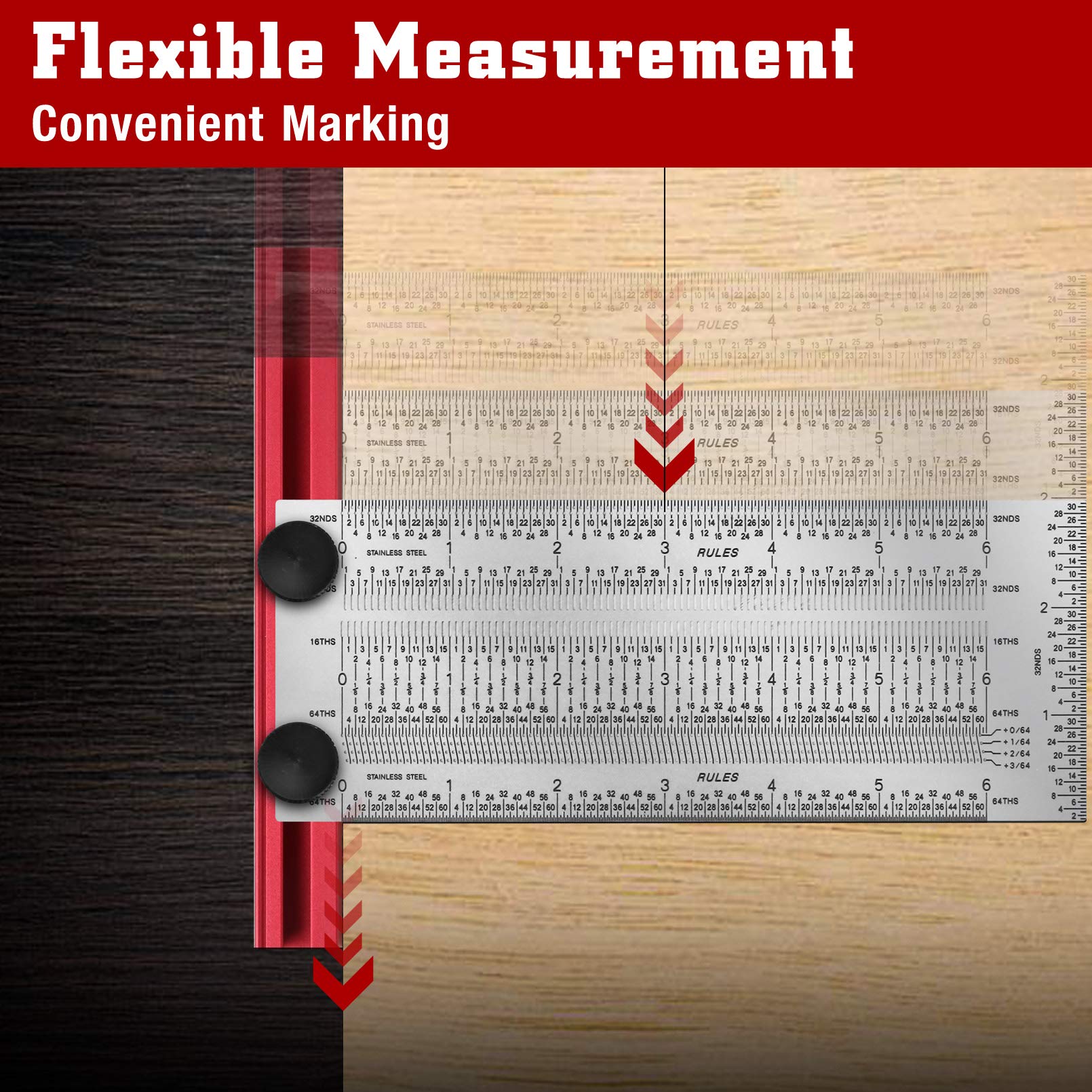 T-Rule,Precision Marking T-Rule,Precision Woodworking Tools T-Square,Stainless Steel Positioning Scribing Gauge, Carpenter Mark T-Rule (6inch)