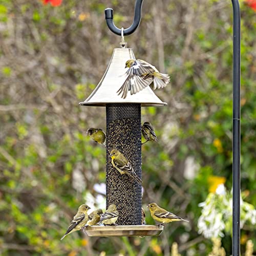 Kingsyard Metal Finch Bird Feeders for Outside, Hanging Tube Mesh Feeder for Nyjer/Thistle, 3 lbs Seed Capacity, Weatherproof, Great for Attracting Wild Bird, Brushed Bronze