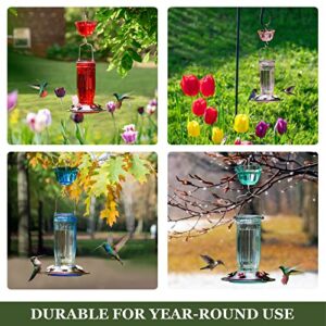 Kingsyard Glass Hummingbird Feeder for Outdoors Wild Bird Feeder with 6 Feeding Ports Hanging for Garden Yard, Red (Ant Moat Included)