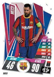 2020-21 topps match attax uefa champions league ucl ccg #bar18 lionel messi fc barcelona official collectible card game in raw (nm near mint or better) condition