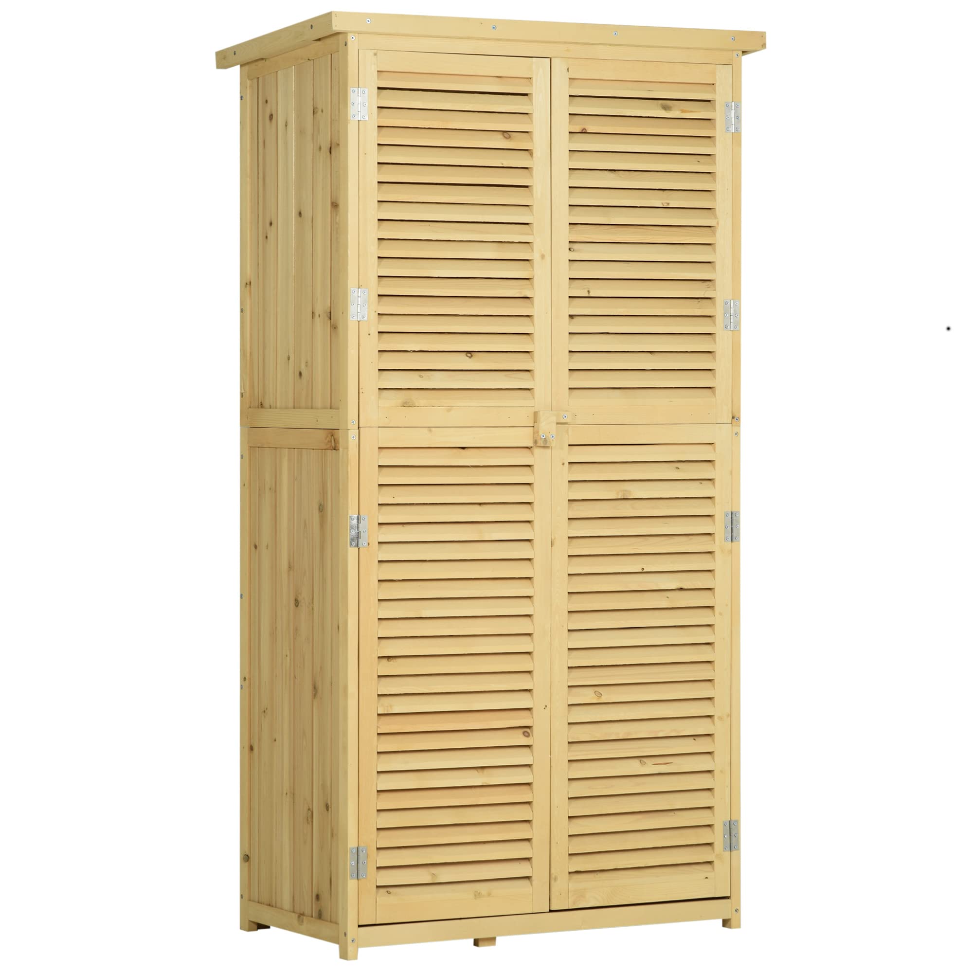 Outsunny 3' x 5' Wooden Outdoor Storage Cabinet, Garden Sheds & Outdoor Storage with Asphalt Roof & 2 Large Wood Doors with Lock, Natural