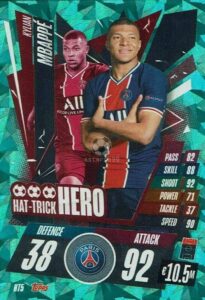 2020-21 topps match attax uefa champions league ucl hat-trick hero ccg #ht5 kylian mbappe paris saint-germain official collectible card game in raw (nm near mint or better) condition