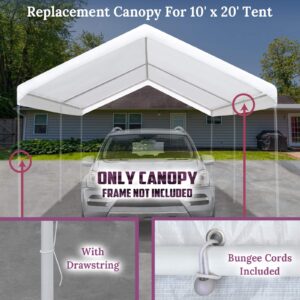 BenefitUSA 10x20 ft Carport Replacement Canopy Garage Top Cover Tent Shelter Tarp with Ball Bungee Cords, Canopy Only (w/Edge)