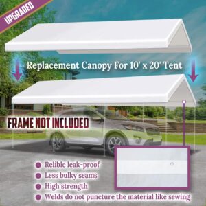 BenefitUSA 10x20 ft Carport Replacement Canopy Garage Top Cover Tent Shelter Tarp with Ball Bungee Cords, Canopy Only (w/Edge)