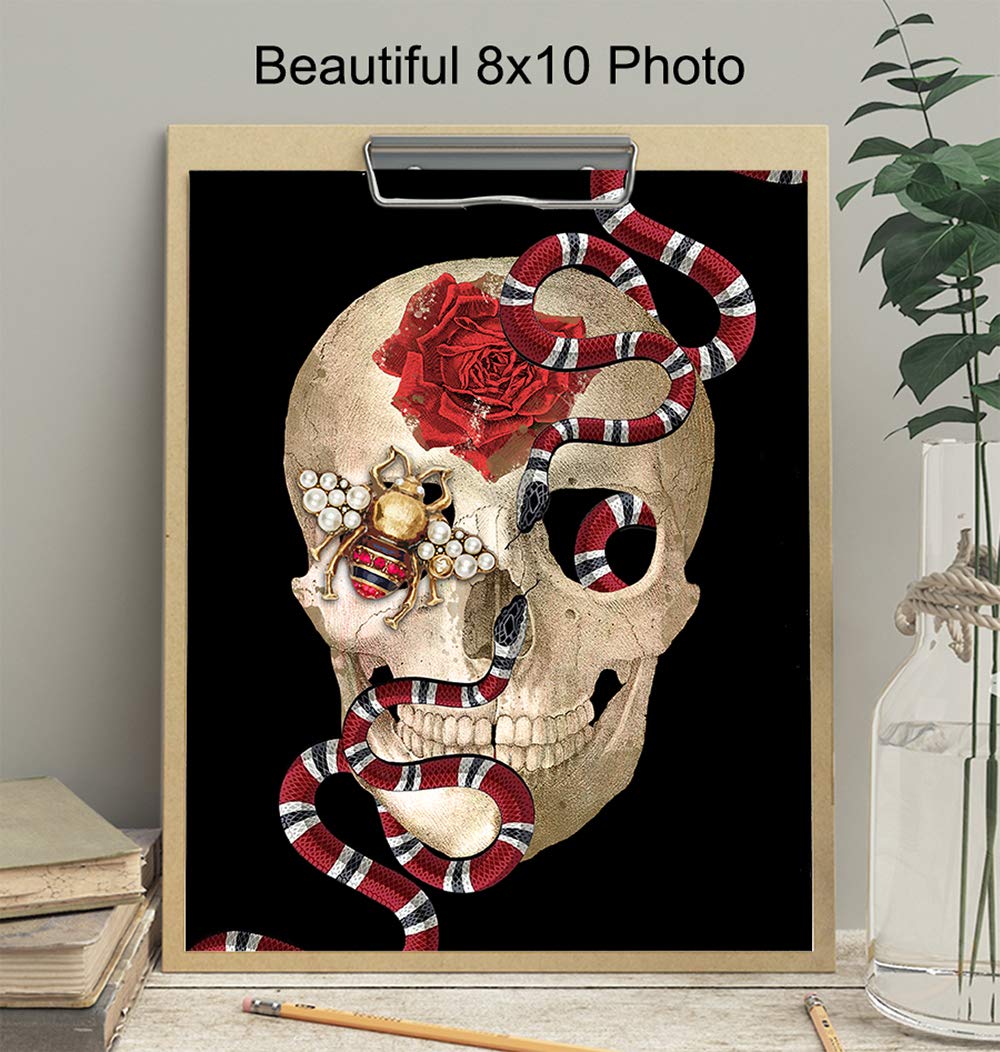 Poster of Wall Art - Gothic Skull Wall Decor - Snake Picture - Glam Print for Room or Home Decoration - Fashion Design - Designer Gifts for Women, Wife, Her, Teens, Girls - Glamour Couture