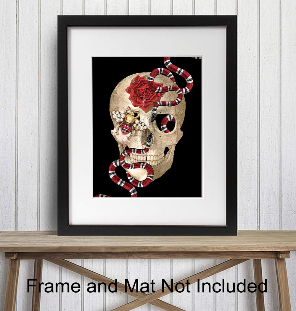 Poster of Wall Art - Gothic Skull Wall Decor - Snake Picture - Glam Print for Room or Home Decoration - Fashion Design - Designer Gifts for Women, Wife, Her, Teens, Girls - Glamour Couture