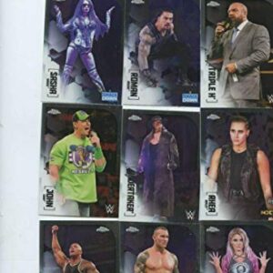 2020 Topps Chrome WWE Wrestling Complete Hand Collated (NM or Better) Set of 100 Cards-Includes the following wrestlers AJ Styles Aleister Black Alexa Bliss Asuka Bayley Becky Lynch Big Show Billie Kay Braun Strowman The Fiend Bray Wyatt Brock Lesnar Carm