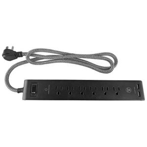 Westinghouse 96023 Strip 6-Outlet 2-USB 900 Joule Surge Protector with Fabric Braided Tangle Free Cord, Black