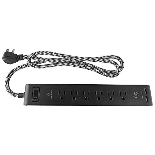 Westinghouse 96023 Strip 6-Outlet 2-USB 900 Joule Surge Protector with Fabric Braided Tangle Free Cord, Black