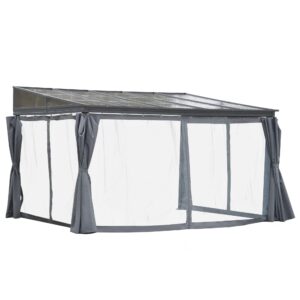 outsunny 10' x 13' outdoor patio gazebo with sloping polycarbonate roof, durable aluminum frame, & netting curtain