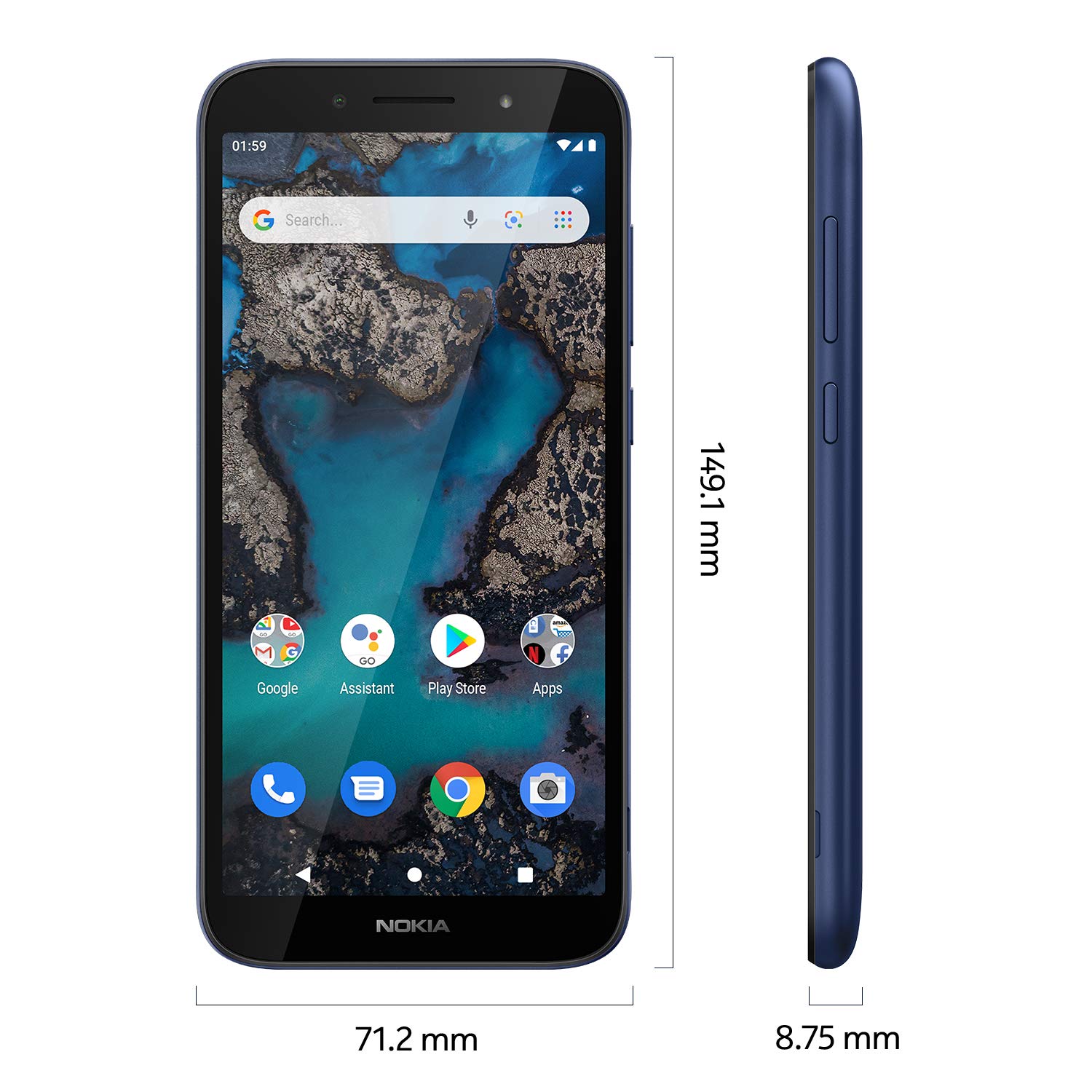 Nokia C1 Plus | Android 10 (Go Edition) | Unlocked Smartphone | 5.45" HD Screen | Face Unlock | LTE | 1/32GB | International Version | Blue