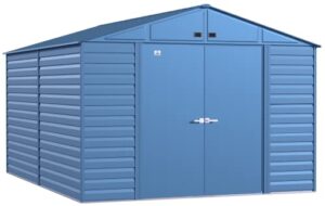 arrow shed select 10' x 14' outdoor lockable steel storage shed building, blue grey