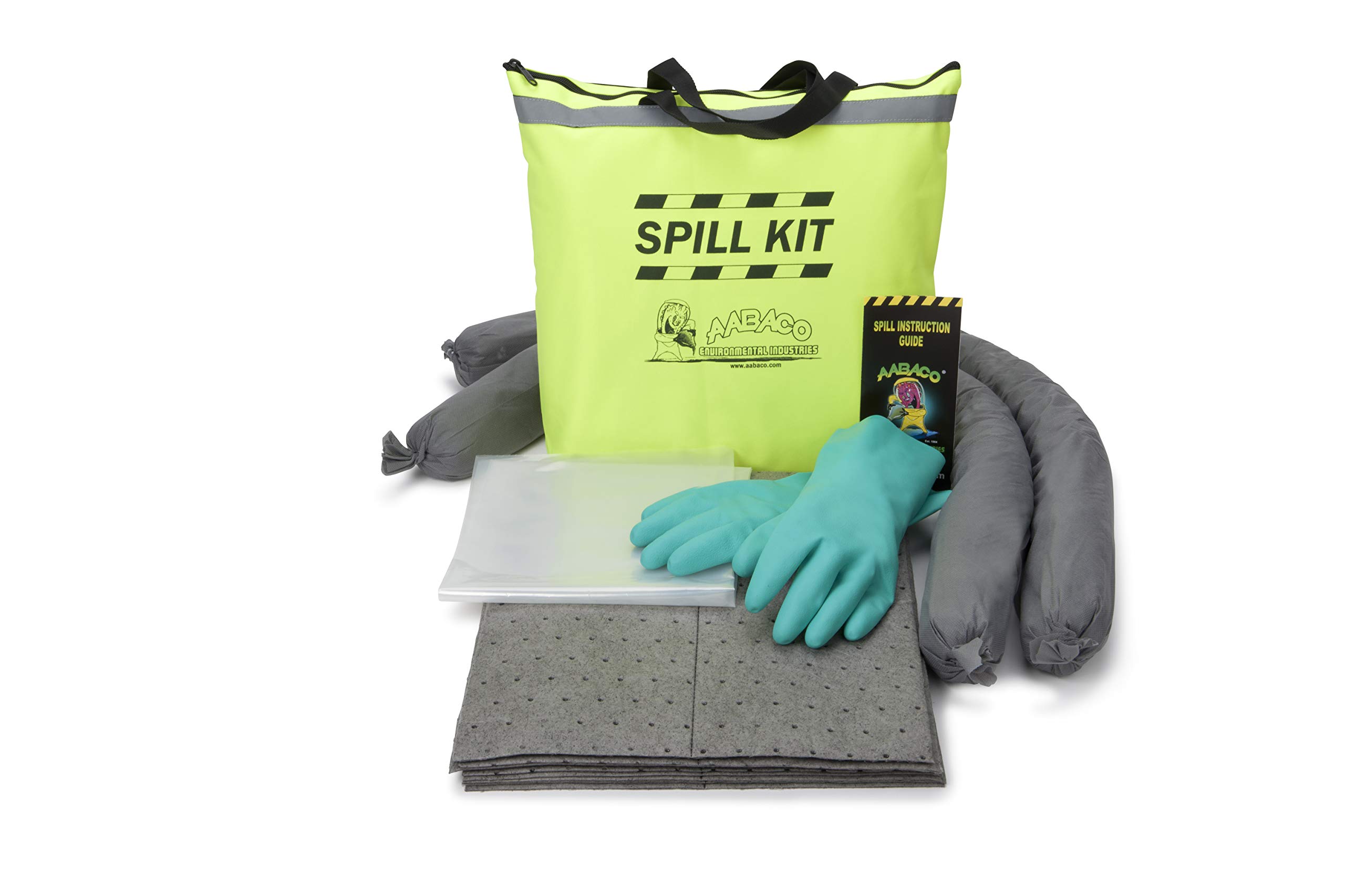 AABACO Universal Spill KIT – Perfect Spill Kits for Trucks - in Portable High Visibility Yellow Tote Bag –for Spill Response – Chemical Or Oil Containment -1 Kit