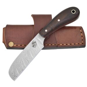 Knives Ranch Damascus Steel Small Castrator with Indian Rosewood Handle Dual Carry Vertical or Horizontal Cowboy Crossdraw Leather Sheath (3177-IRW)