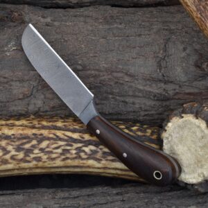 Knives Ranch Damascus Steel Small Castrator with Indian Rosewood Handle Dual Carry Vertical or Horizontal Cowboy Crossdraw Leather Sheath (3177-IRW)