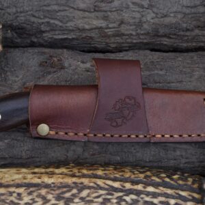 Knives Ranch Damascus Steel Small Castrator with Indian Rosewood Handle Dual Carry Vertical or Horizontal Cowboy Crossdraw Leather Sheath (3177-IRW)