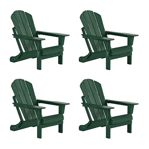 WO Home Furniture Set of 4 Pcs HDPE Adirondack Chairs Lounger Outdoor Folding Seat for Fire Pit, Beach, Balcony, Backyard, Lawn, Patio, Pool, Deck, Garden - Weather UV Resistant (Dark Green)