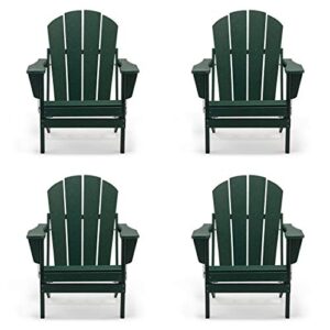 WO Home Furniture Set of 4 Pcs HDPE Adirondack Chairs Lounger Outdoor Folding Seat for Fire Pit, Beach, Balcony, Backyard, Lawn, Patio, Pool, Deck, Garden - Weather UV Resistant (Dark Green)