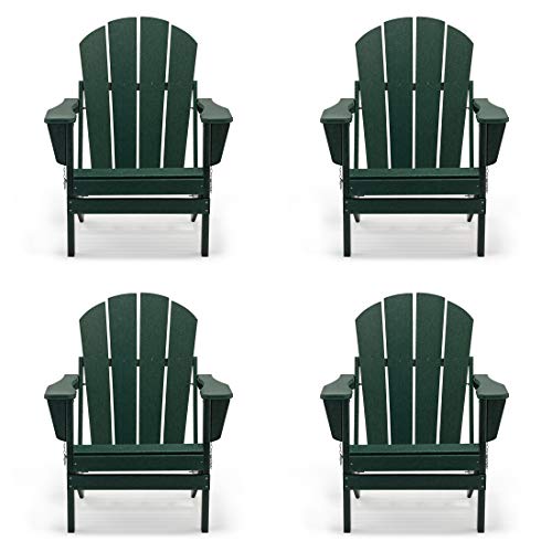 WO Home Furniture Set of 4 Pcs HDPE Adirondack Chairs Lounger Outdoor Folding Seat for Fire Pit, Beach, Balcony, Backyard, Lawn, Patio, Pool, Deck, Garden - Weather UV Resistant (Dark Green)