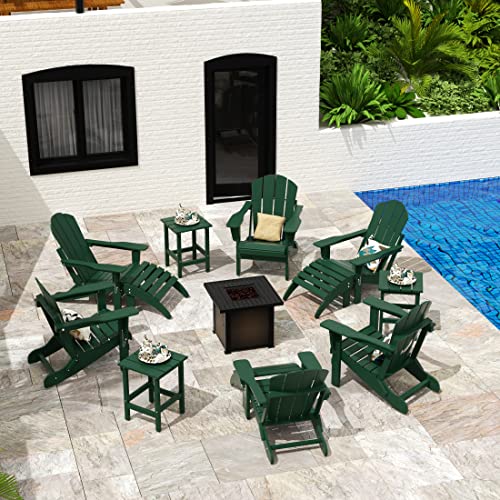 WO Home Furniture Set of 4 Pcs HDPE Adirondack Chairs Lounger Outdoor Folding Seat for Fire Pit, Beach, Balcony, Backyard, Lawn, Patio, Pool, Deck, Garden - Weather UV Resistant (Dark Green)