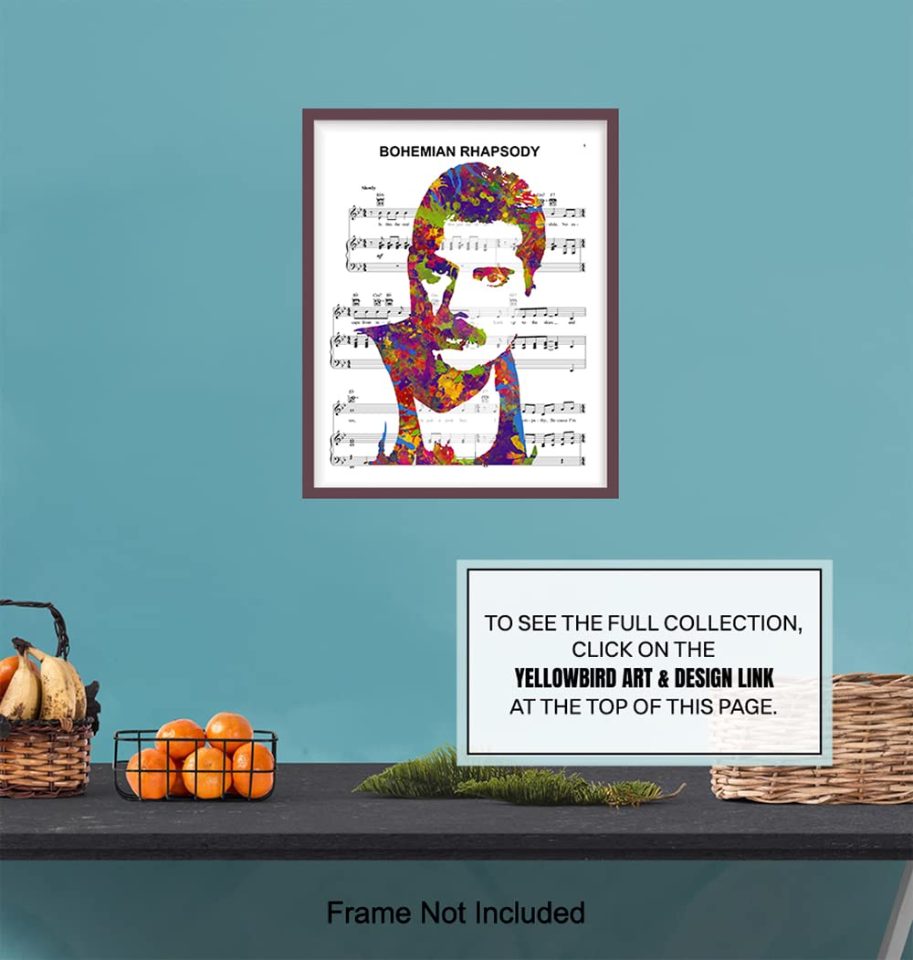 Freddie Mercury Poster - 8x10 Bohemian Rhapsody Poster - Freddie Mercury Merchandise - Queen Sheet Music - 80s Pop Music Gifts - Wall Art Decor