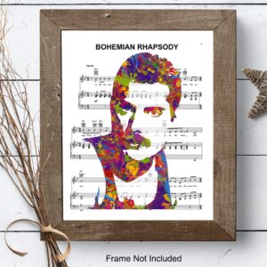 Freddie Mercury Poster - 8x10 Bohemian Rhapsody Poster - Freddie Mercury Merchandise - Queen Sheet Music - 80s Pop Music Gifts - Wall Art Decor