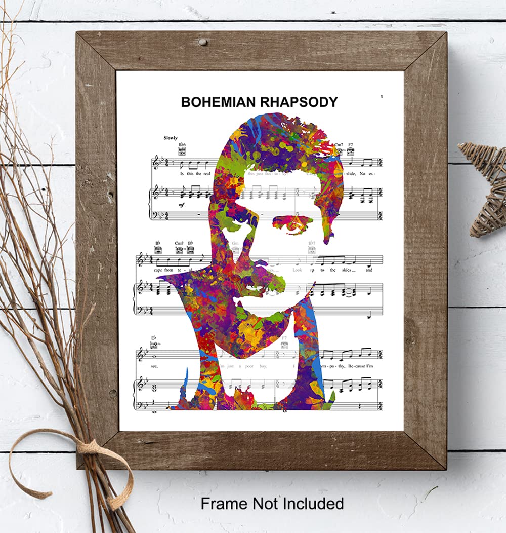 Freddie Mercury Poster - 8x10 Bohemian Rhapsody Poster - Freddie Mercury Merchandise - Queen Sheet Music - 80s Pop Music Gifts - Wall Art Decor