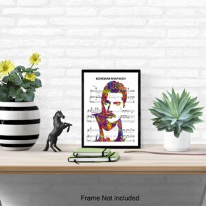 Freddie Mercury Poster - 8x10 Bohemian Rhapsody Poster - Freddie Mercury Merchandise - Queen Sheet Music - 80s Pop Music Gifts - Wall Art Decor