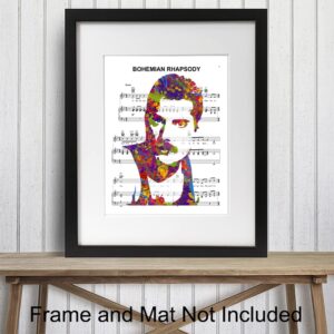 Freddie Mercury Poster - 8x10 Bohemian Rhapsody Poster - Freddie Mercury Merchandise - Queen Sheet Music - 80s Pop Music Gifts - Wall Art Decor