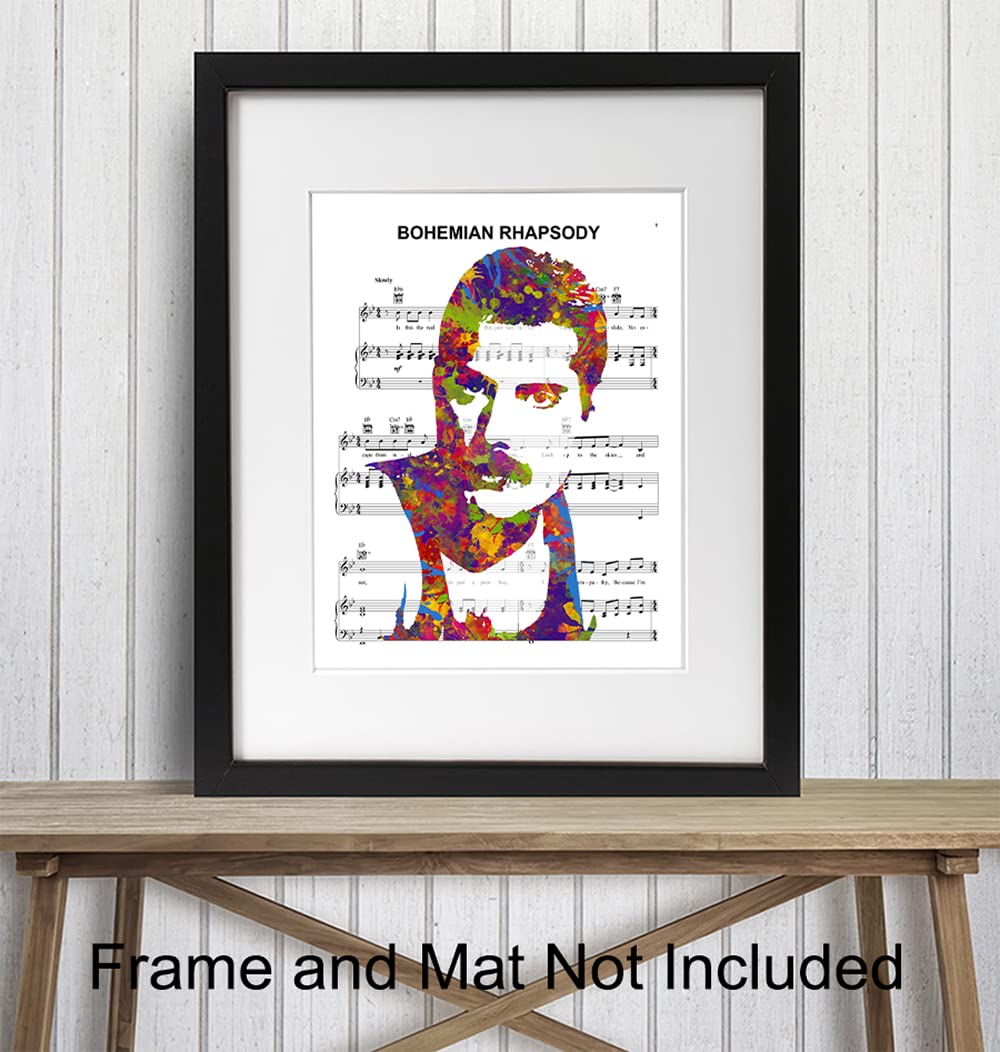 Freddie Mercury Poster - 8x10 Bohemian Rhapsody Poster - Freddie Mercury Merchandise - Queen Sheet Music - 80s Pop Music Gifts - Wall Art Decor