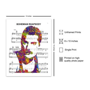 Freddie Mercury Poster - 8x10 Bohemian Rhapsody Poster - Freddie Mercury Merchandise - Queen Sheet Music - 80s Pop Music Gifts - Wall Art Decor