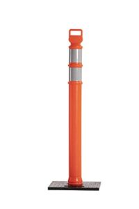 crowd control warehouse orange 45" delineator post, 3" reflective collars, 10lb rubber base