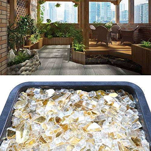 Golden Crystal Fire Glass, 10 Pounds of ½ in. Premium Tempered Fire Pit Glass, Reflective Fireglass for Fire Pit, Fire Table, Fireplace Natural Gas and Propane, Fire Glass Pellets Rocks High Luster