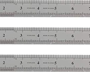 Metal Rulers with Inches & Centimeters - Pack of 3 - Metric and Standard Flexible Stainless Steel Rulers Set - 8 Inches (20 cm)