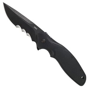 crkt shenanigan black with veff serrations everyday carry, serrated edge blade, veff serrations, liner lock, glass reinforced nylon handle, pocket clip k800kkp