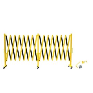 Trafford Industrial Expandable Metal Barricade, 16 Feet, Yellow and Black, Mobile Safety Barrier Gate, Retractable Traffic Fence