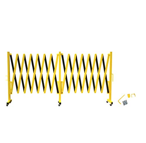 Trafford Industrial Expandable Metal Barricade, 16 Feet, Yellow and Black, Mobile Safety Barrier Gate, Retractable Traffic Fence